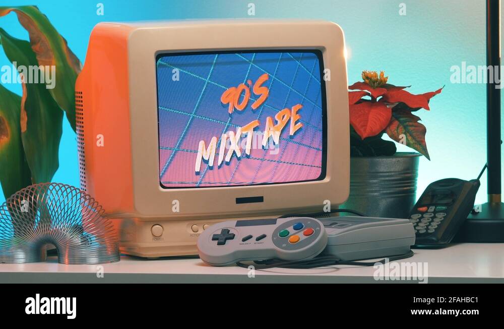 90S MIXTAPE on Vintage Television Retro Computer Screen from 80s 90s ...