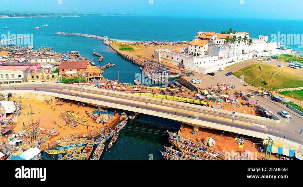 Entering the sea from the port. A beautiful footage of Elmina castle ...