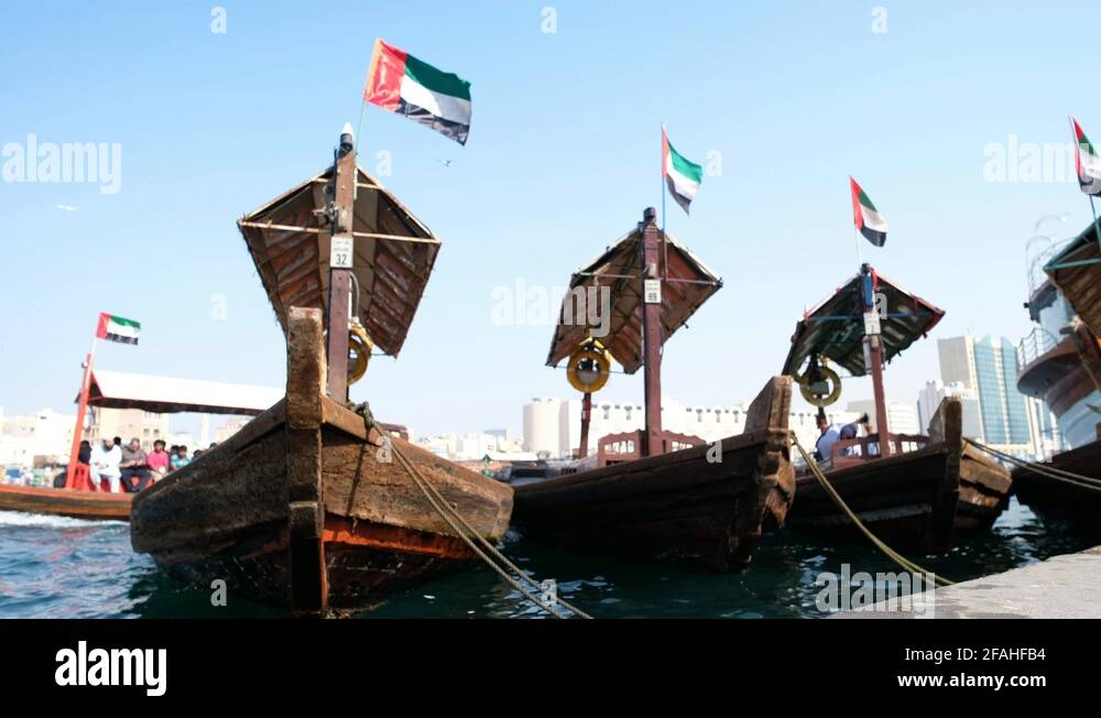 Traditional Iconic Abra boat in the all famous Dubai Creek in 4K ...