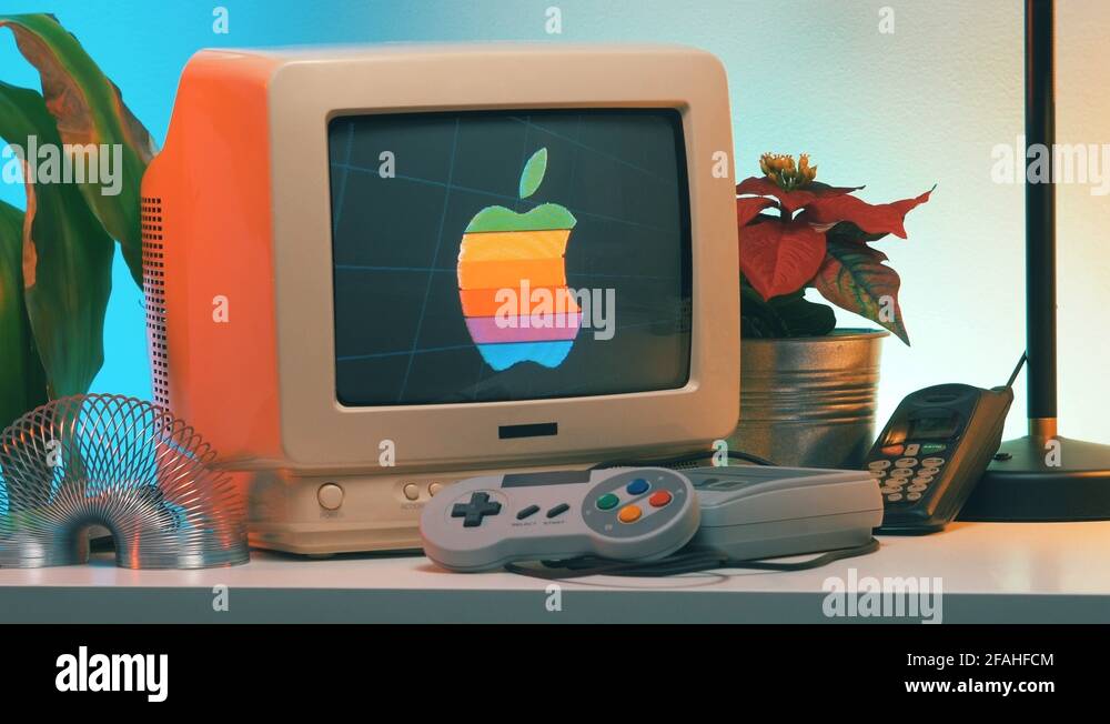 Apple Vintage Logo on Vintage Television Retro Computer Screen from 80s ...