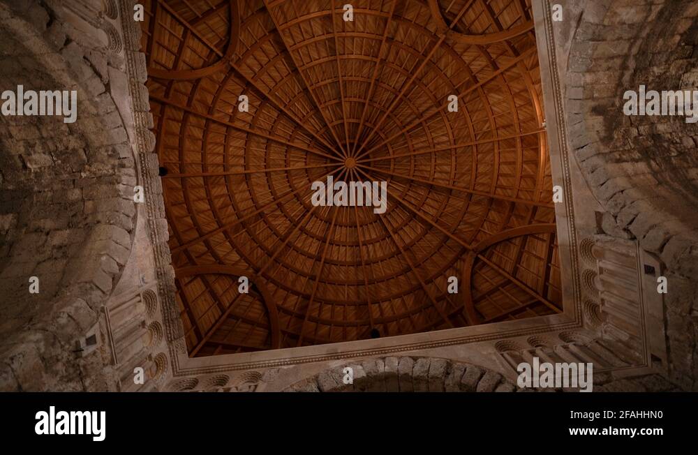 Rotating Shot of Ancient Wooden Ceiling in the Roman Ruins in the Stock ...