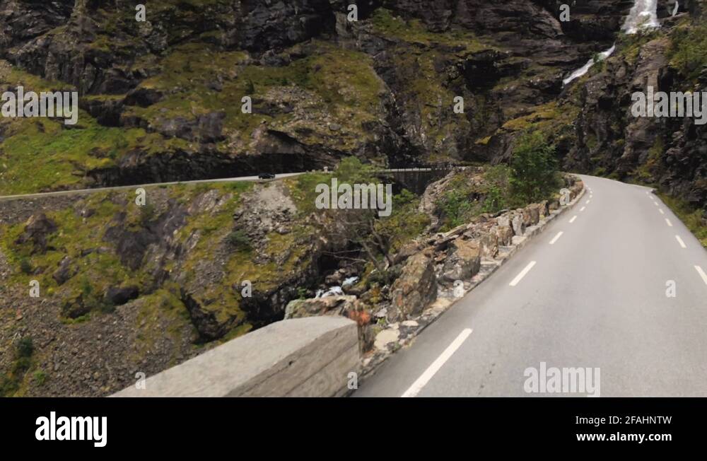 Stigfossen waterfall and bridge at Trolls ladder, Trollstigen in Norway ...