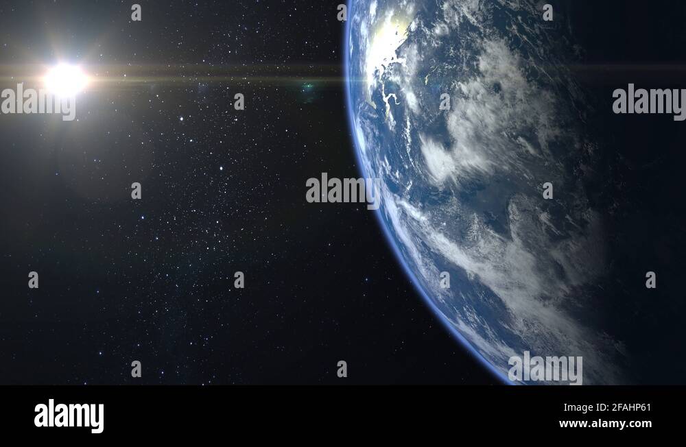 Earth from space. Stars twinkle. Flight over the Earth. 4K. Sunrise ...