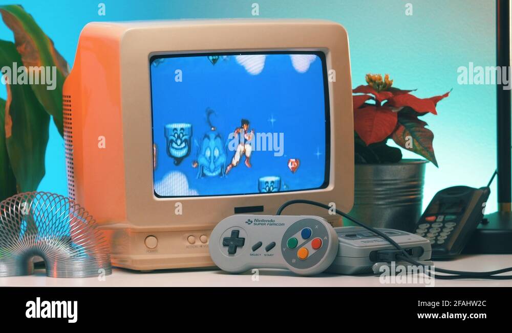 Retro Video Game on Vintage Television Screen Monitor from 80s 90s ...