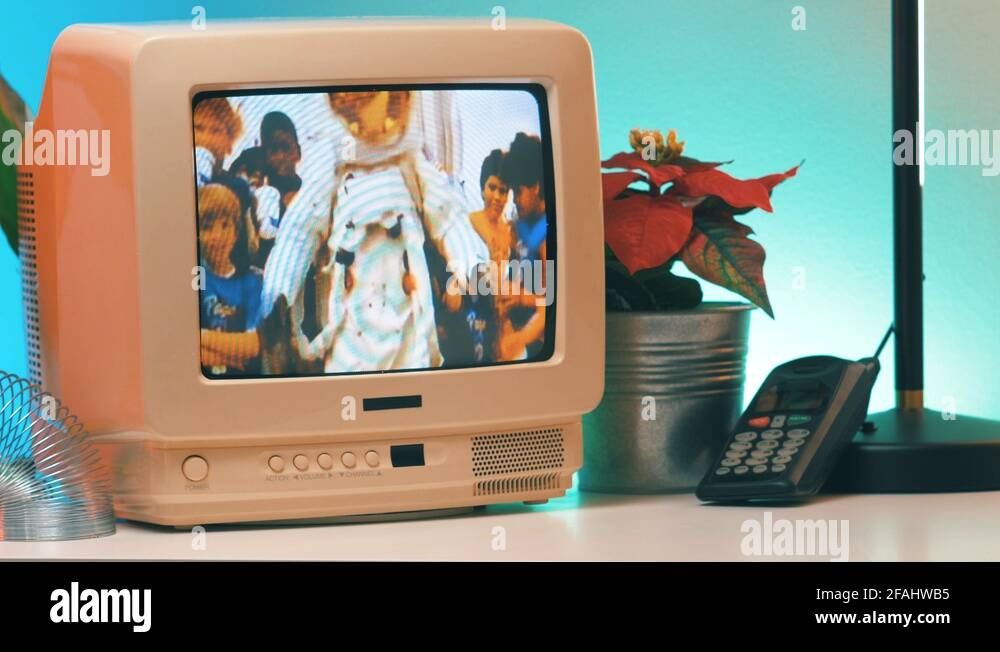 Vintage TV Commercial on Retro Television Screen from 80s 90s Stock ...
