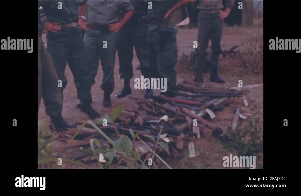 U.S. soldiers captured enemies weapons during Vietnam war - 1966 Stock ...
