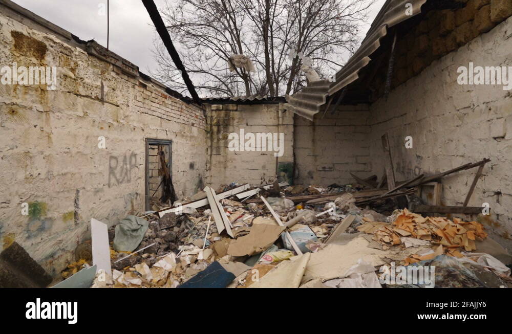 Destroyed walls of ruined industrial buildings Stock Video Footage - Alamy