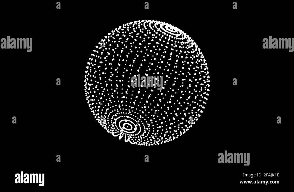 Loop rotate sphere animation cycle. White dots on black background ...