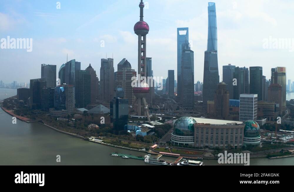 Drone rotating shot of Shanghai Towers and the Bund Skyline Stock Video ...
