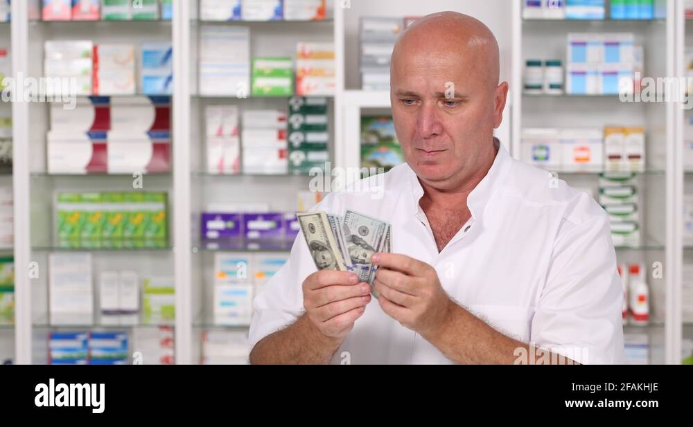 Pharmacist Image Counting Cash and Calculating Income from Medicament ...