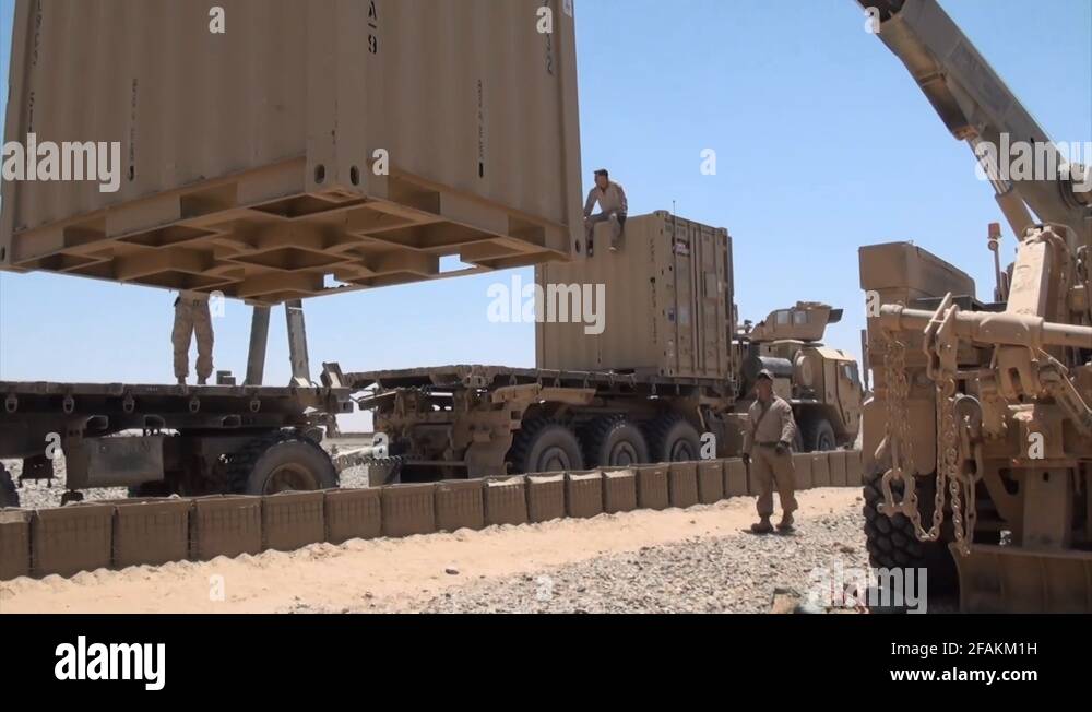 U.S. Marines vehicle lift container and load on trailer - 2013 Stock ...