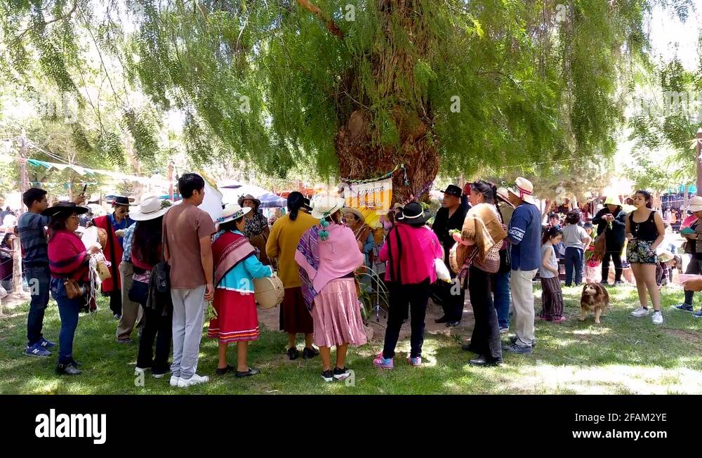 A crowd of people performing a ritual dance in traditional clothing at ...