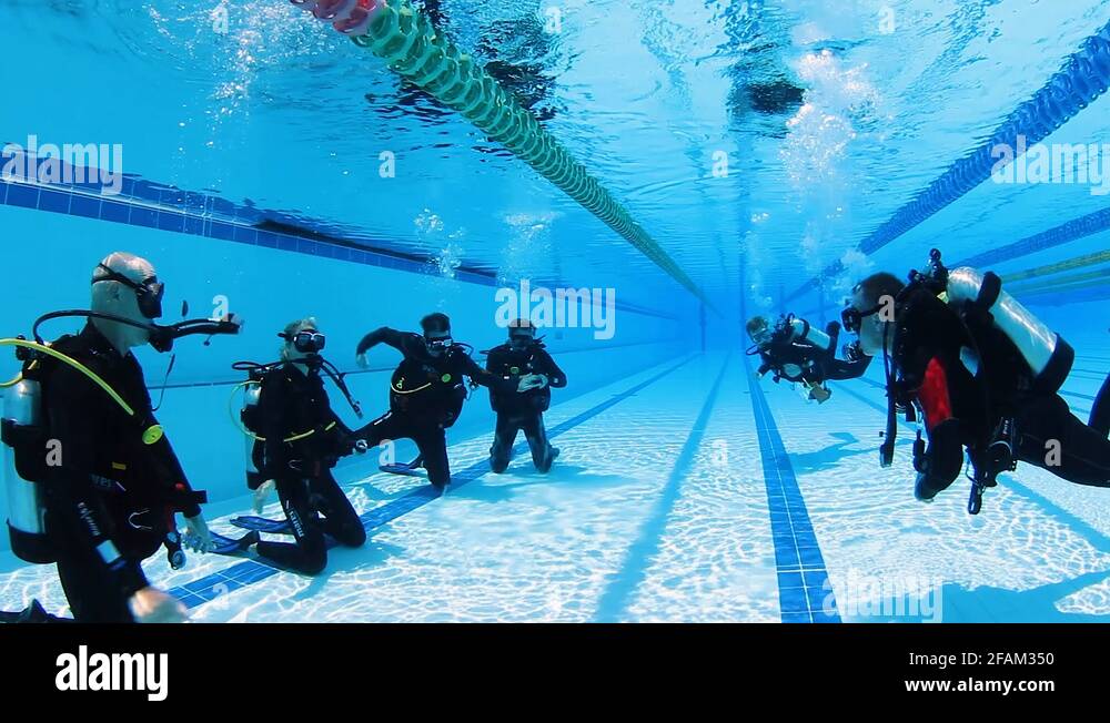 Scuba divers training in a pool Stock Video Footage - Alamy