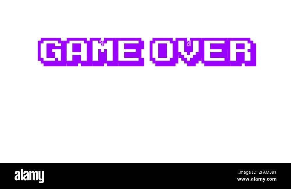 A retro vintage 8-bit game over screen (insert coin to continue), with ...