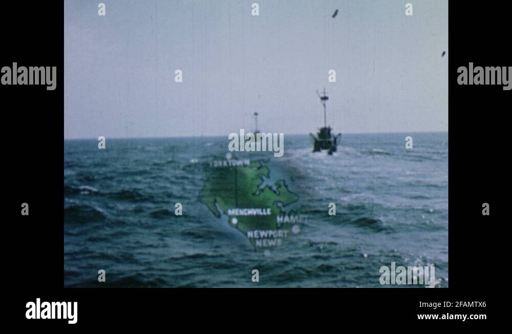 1950s: UNITED STATES: map of Chesapeake Bay. Menhaden boats on water ...