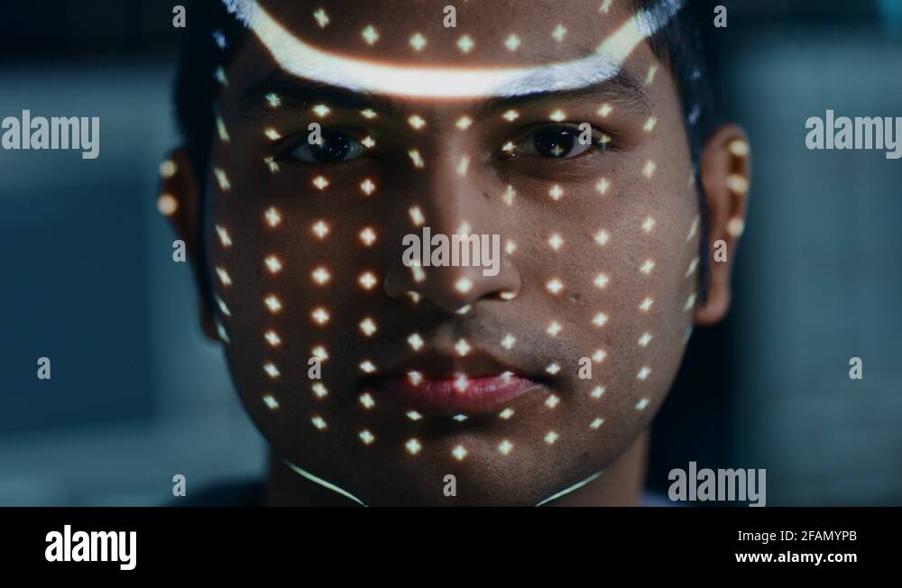 Handsome Young Indian Man is Identified by Biometric Facial Recognition ...