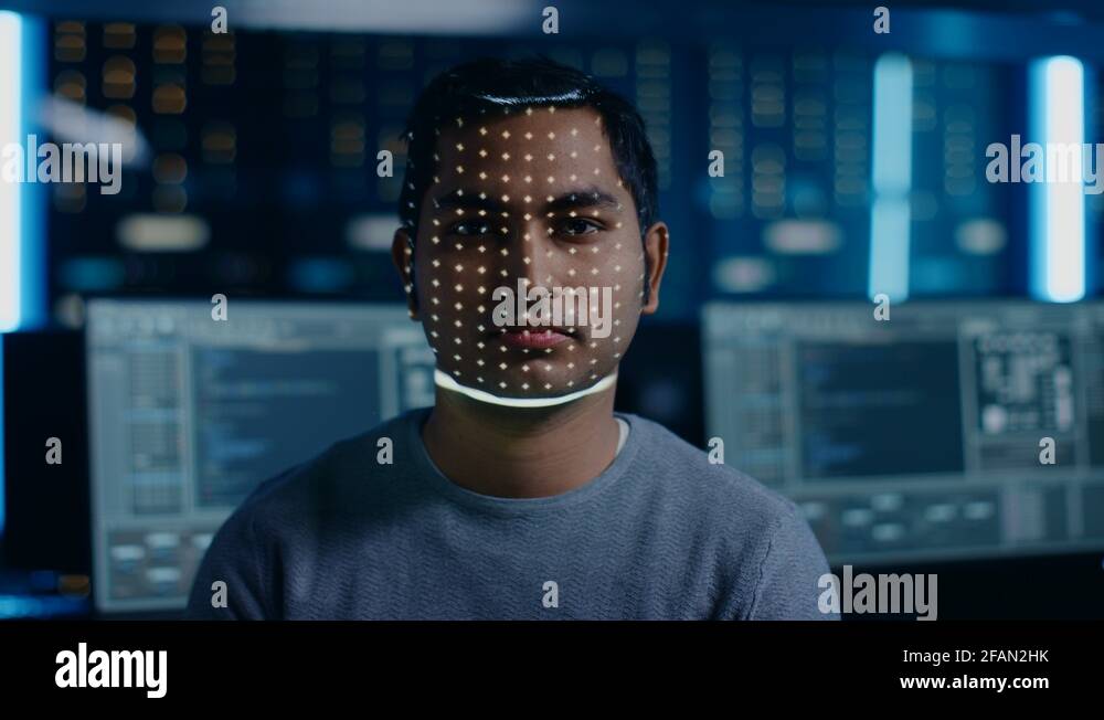 Handsome Young Indian Man is Identified by Biometric Facial Recognition ...