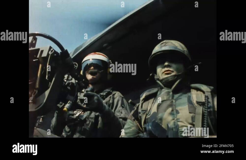 U.S. Marine Corps (USMC) pilot operate helicopter - 1982 Stock Video ...