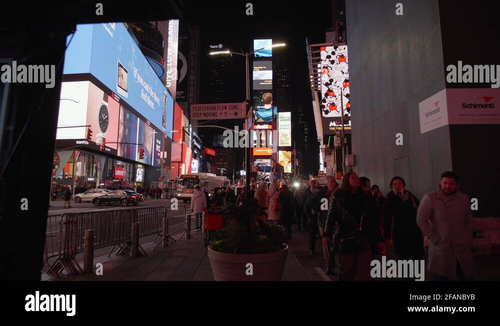 New York City Times Square at Night Crowd of People Walking and NYFD ...