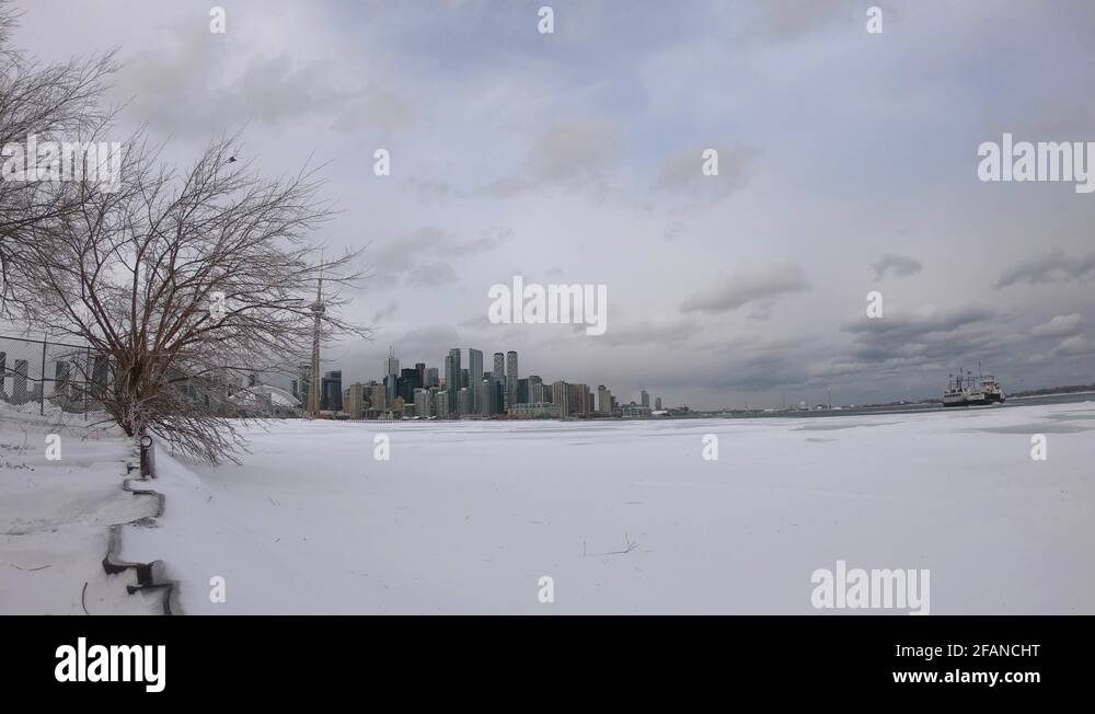 Toronto Winter Waterfront With Blowing Snow Cold Time Lapse Stock Video ...
