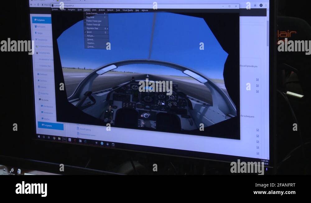 Virtual reality flight simulator cockpit screen in action Stock Video ...