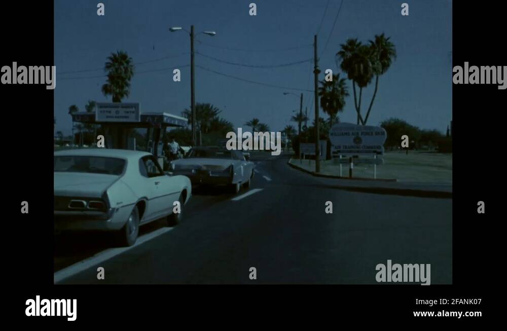 Cars enter main gate of Williams Air Force Base - 1976 Stock Video ...