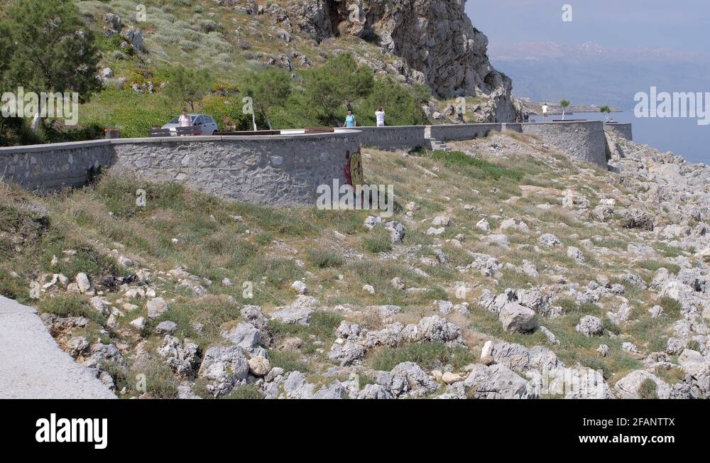 The walls and a guard turret in the medieval Fortezza castle, in ...