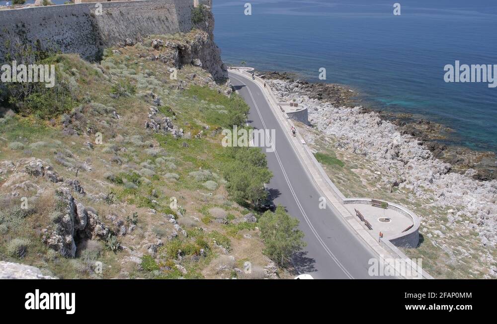 The walls and a guard turret in the medieval Fortezza castle, in ...