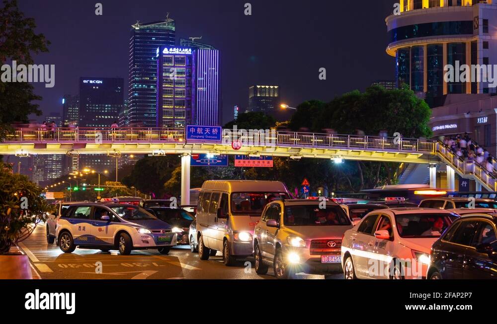 night shenzhen traffic street pedestrian bridge panorama 4k timelapse ...