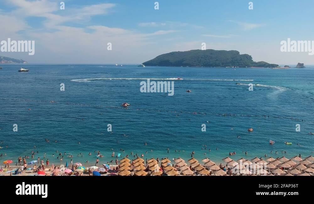 Budva Slovenska Beach St Nicola Island Drone Aerial 2 Stock Video ...