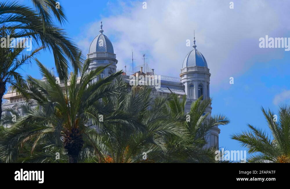 Historical buildings in Valencia (Spain) with beautiful white and blue ...