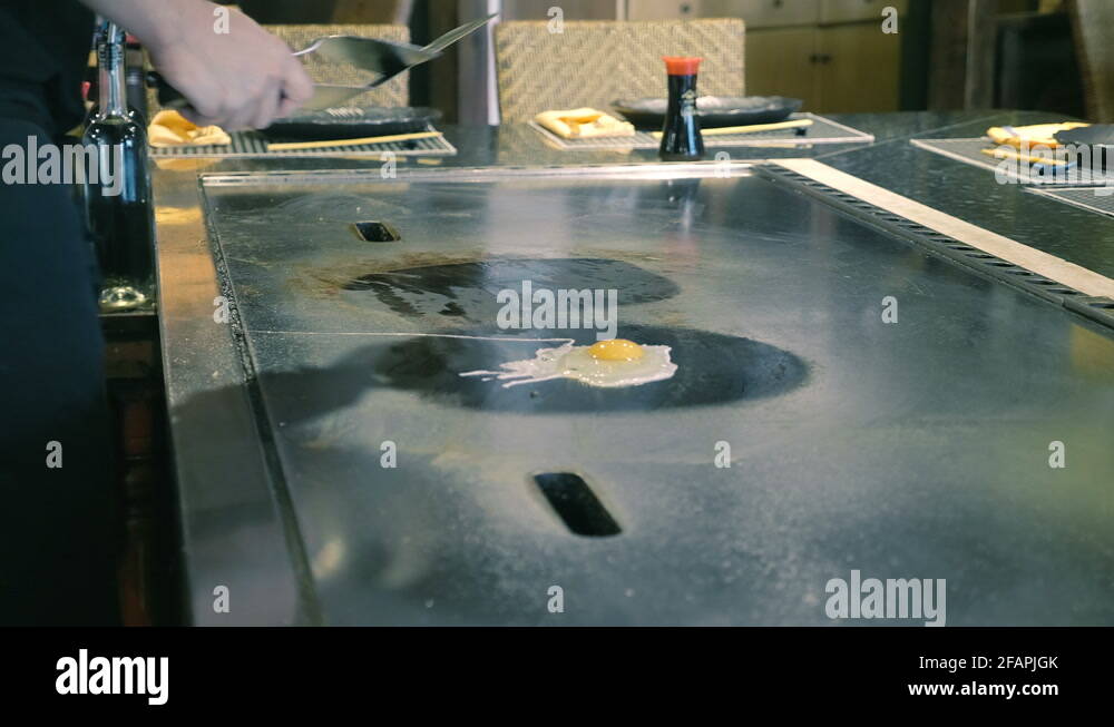 The process of cooking of Japanese food from professional chef in real ...