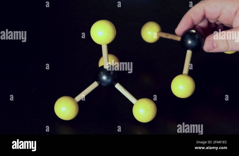 Ball and stick model of methane being modified to form ethane and ...