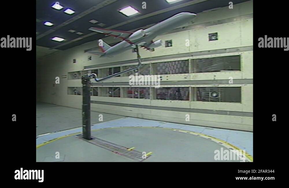 1990s: Model plane in wind tunnel. Animation of forces on plane during ...