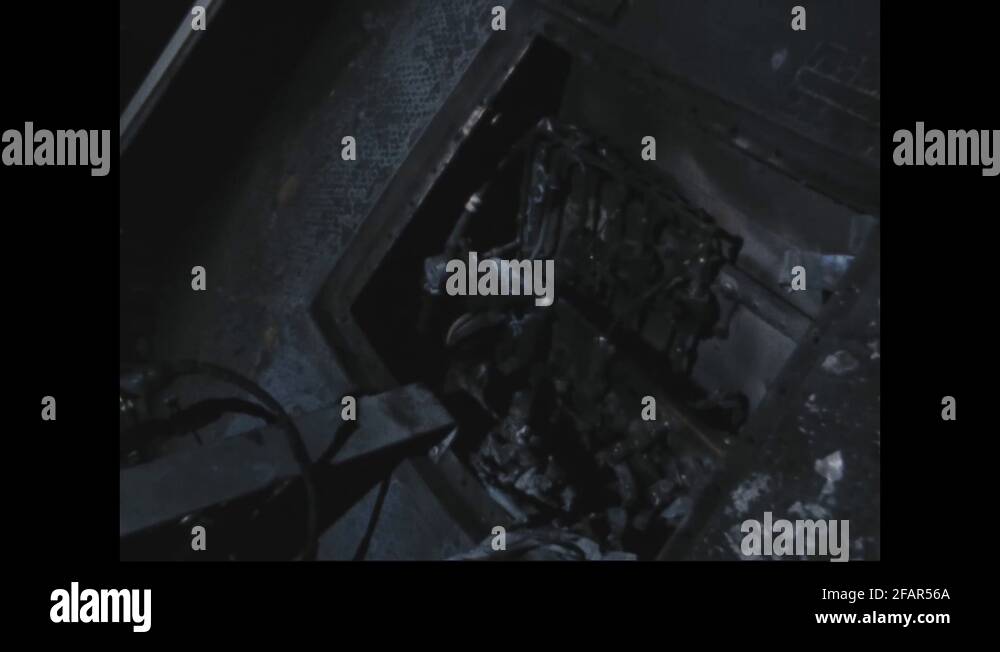 Scene of damage spacecraft and Command Module Hatch - 1967 Stock Video ...