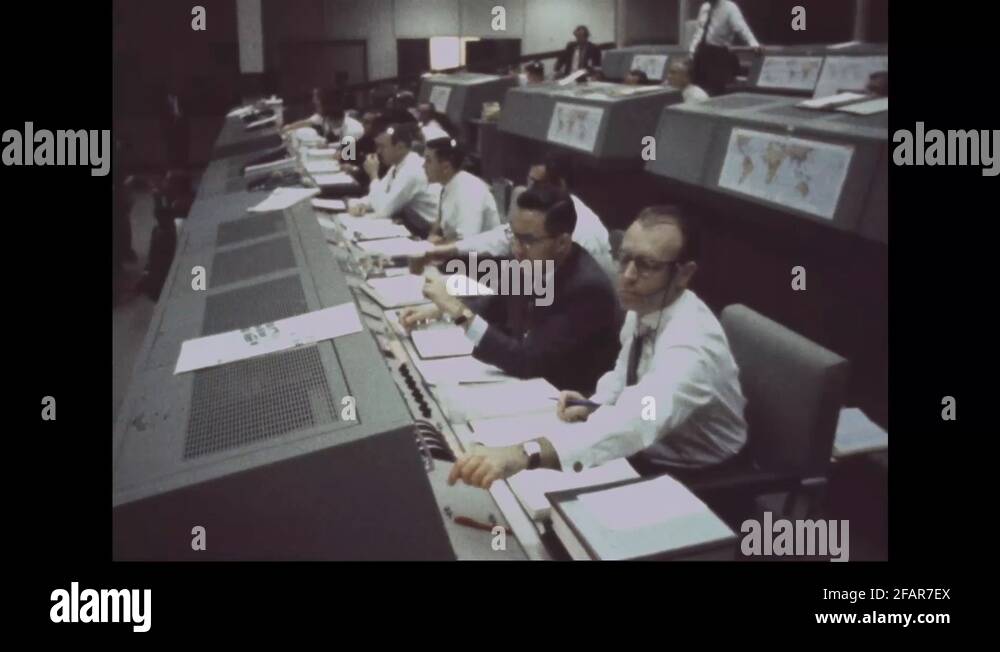 Overall view of Mission Operations Control Room (MOCR) - 1966 Stock ...