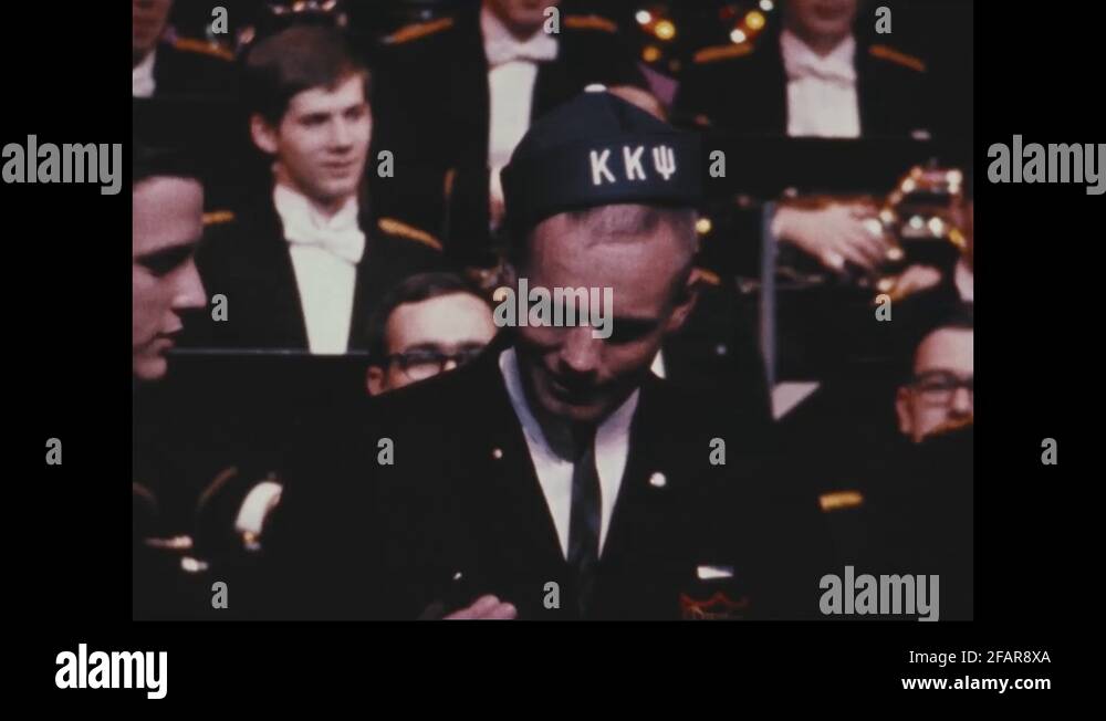 Astronaut Neil Armstrong shaking hands with band member - 1967 Stock ...