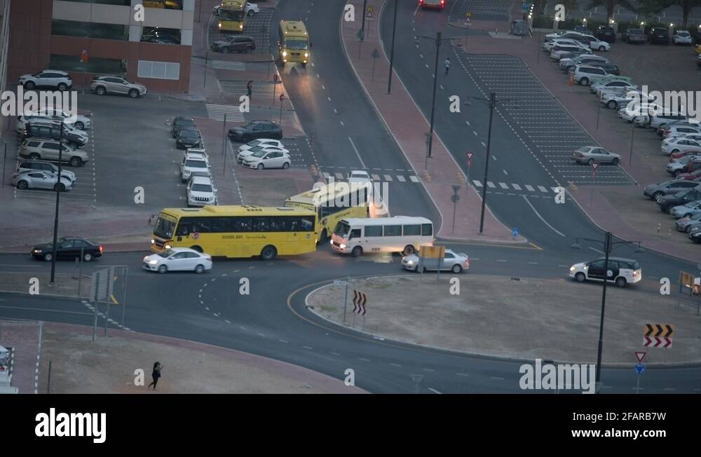 Morning heavy traffic in a roundabout intersection in Dubai, UAE Stock ...