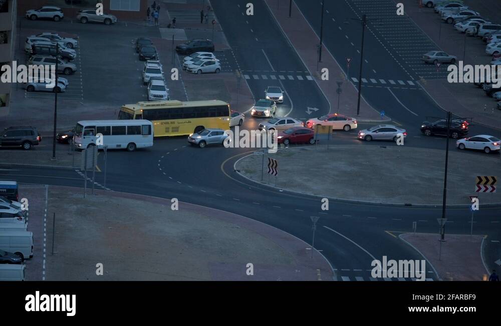 Morning heavy traffic in a roundabout intersection in Dubai, UAE Stock ...