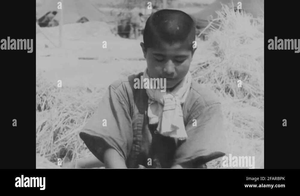 Japanese boy threshing rice crops using machinery - 1945 Stock Video ...