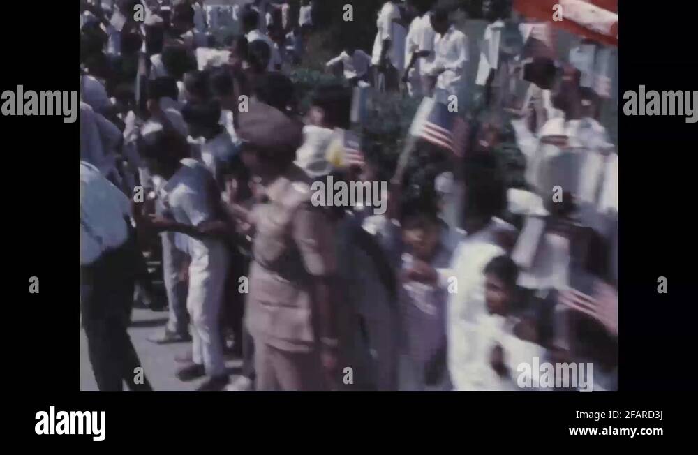 Crowd of people cheer on the arrival of astronauts - 1969 Stock Video ...