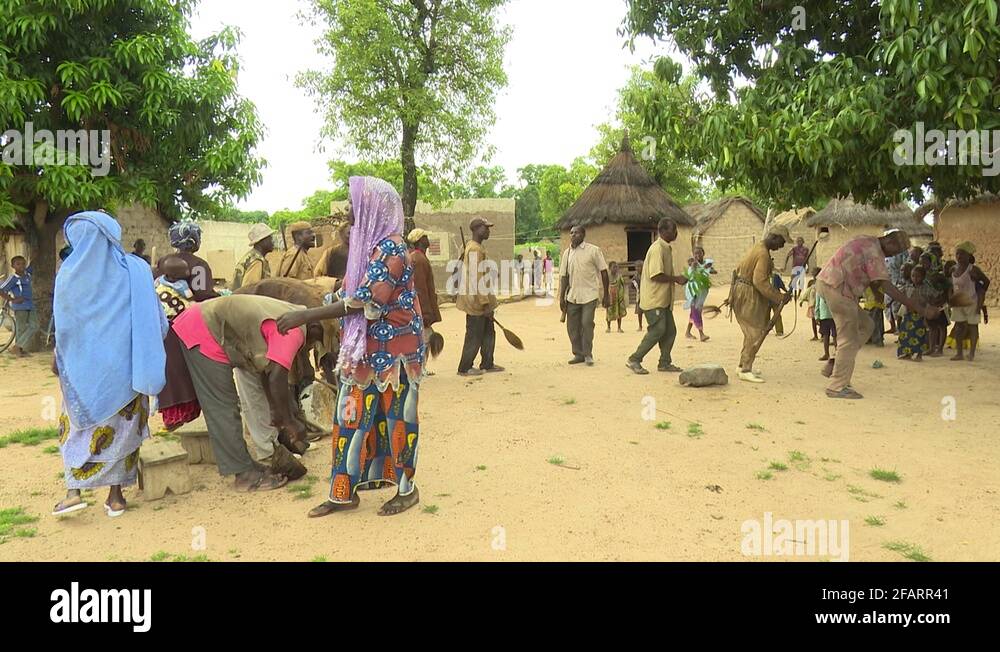 Hunters dancing at a traditional tribal African hunting ceremony ...