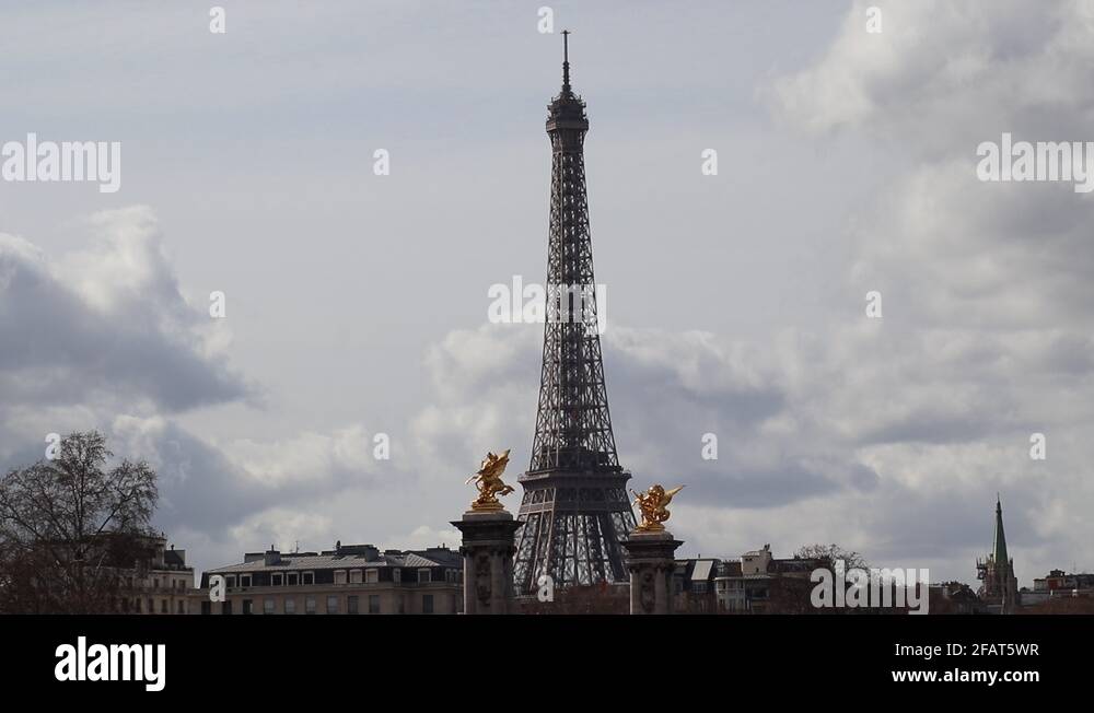 Eiffel tower gold statues paris france day cityscape Stock Videos ...