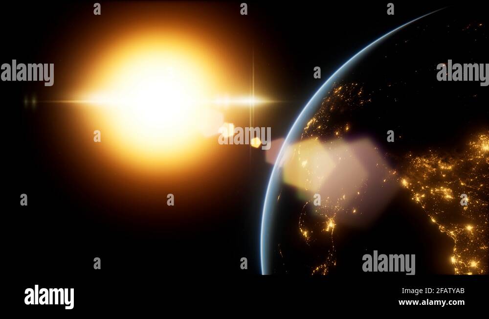 Amazing Sunrise Over The Earth. View Of Planet Earth From Space Stock ...