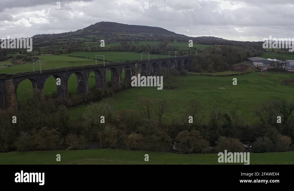 An aerial view of the a large Buxton railway bridge viaduct in the ...