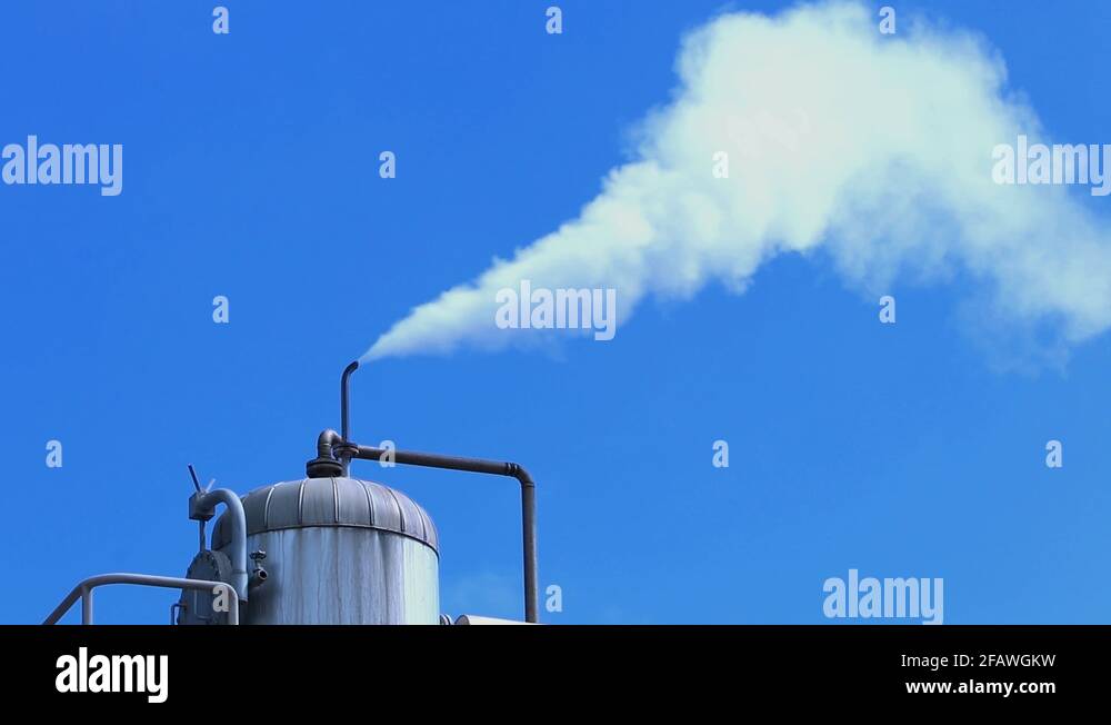 Industrial Steam Blowing Procedure Tank clear blue sky Stock Video ...