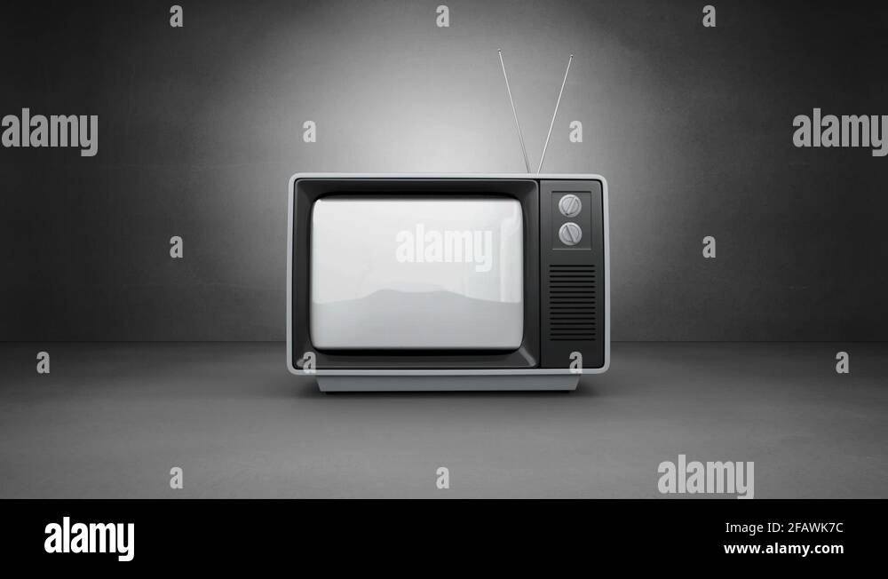 Old TV switch on with animation on screen and a grey background Stock ...