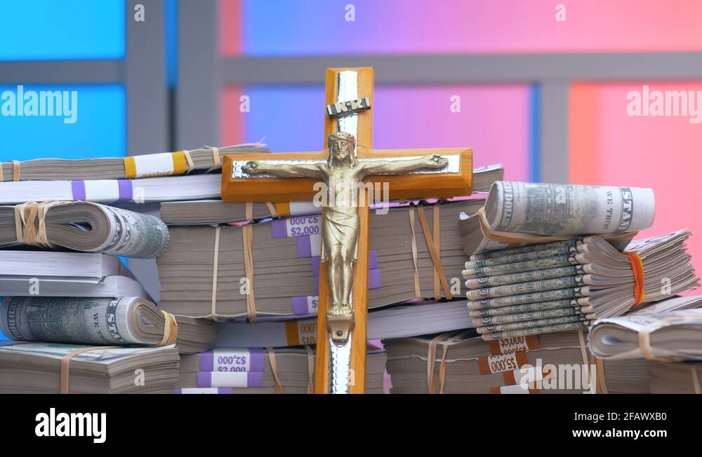 Crucifix of Jesus Christ With Cash Money Around Religious Corruption ...