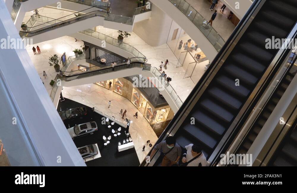Tilting view from lower levels of Icon Siam interior luxury shopping ...