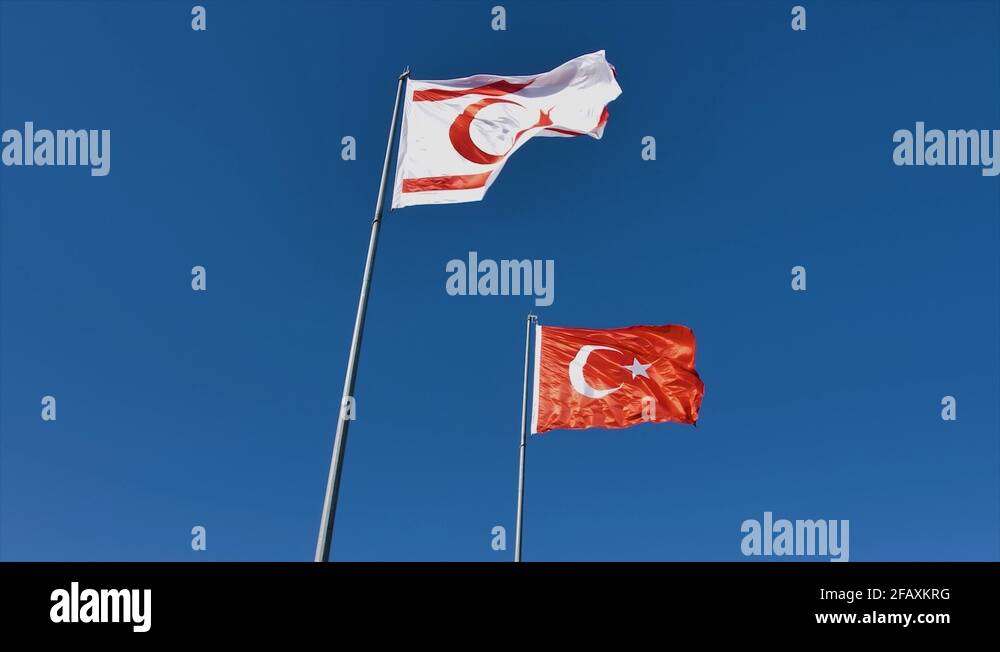 Flags of Turkey and Turkish Republic of Northern Cyprus with wind 4K ...